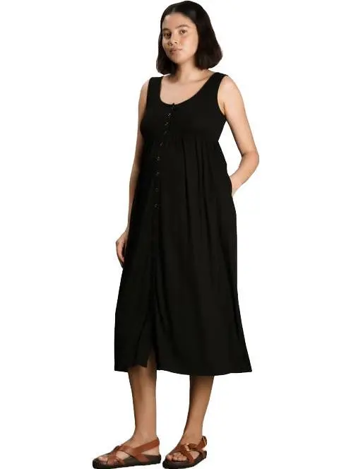 NOM MATERNITY Ribbed Modal Henley Dress - Black