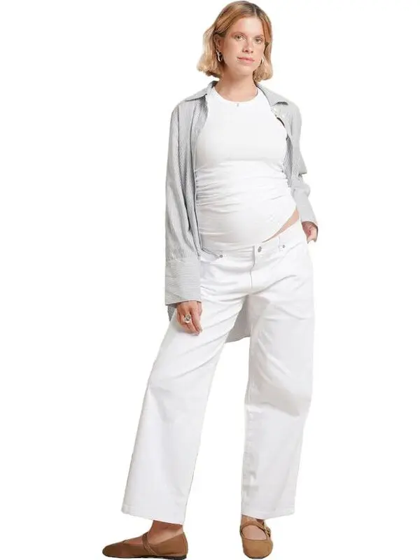 NOM MATERNITY Slouch Maternity Under-the-belly Boyfriend Jeans - White