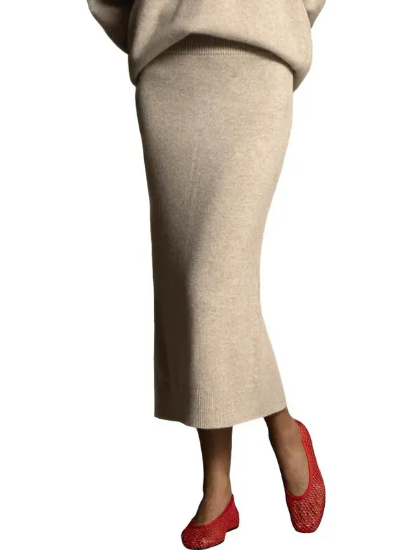 ITALIC Gemma Cashmere Midi Skirt - Oatmeal