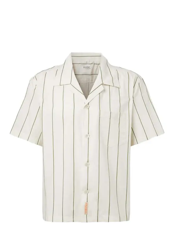 BODE Celery Striped Cotton Bowling Shirt - White