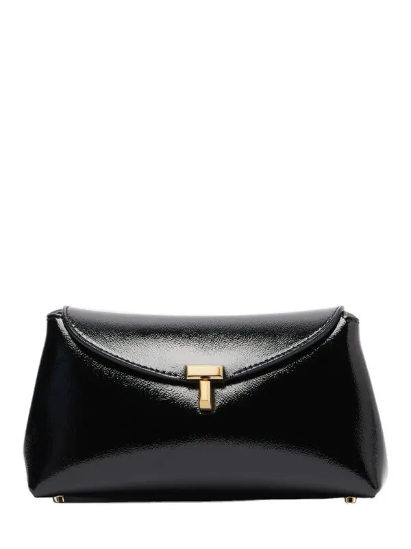 TOTÊME T-lock Mini Patent Leather Clutch - Black