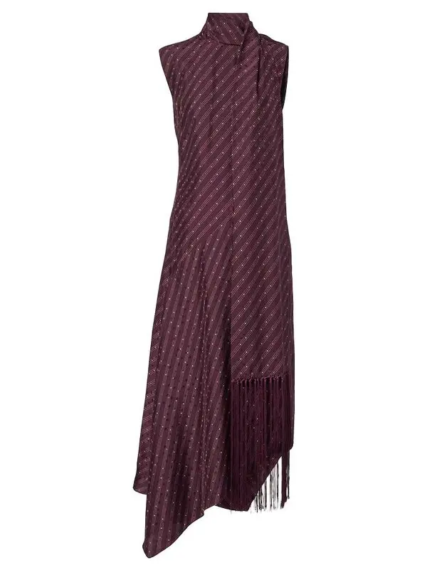 Acne Studios Asymmetric Fringed Silk Midi Dress - Burgundy