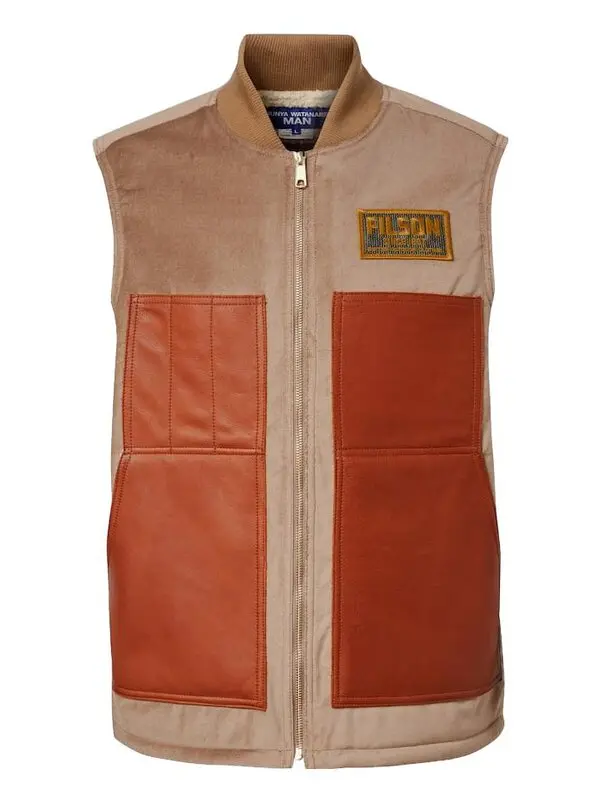 Junya Watanabe Leather-trimmed Cotton And Wool Waistcoat - Brown