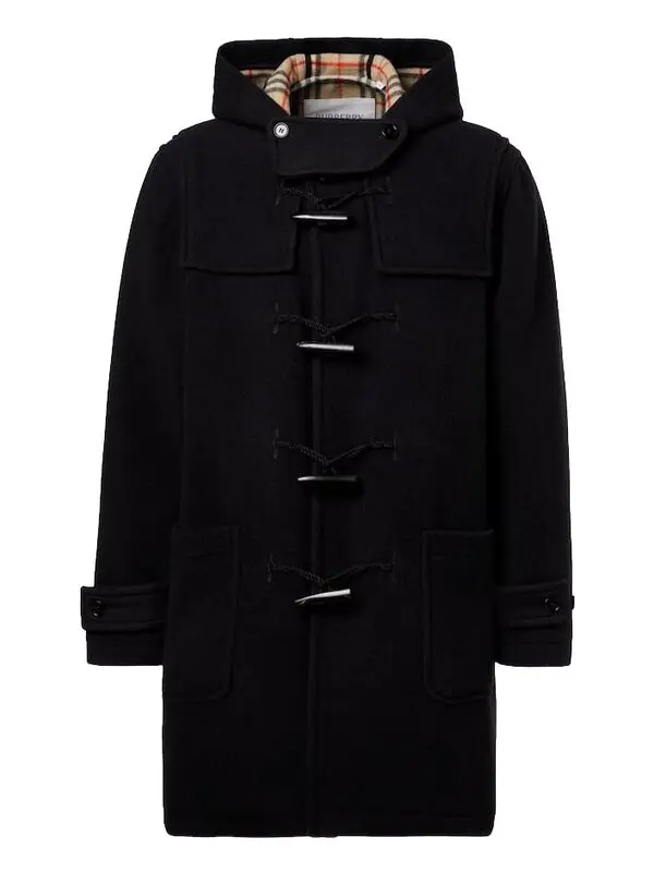 Burberry Hooded Wool Twill Coat - Black