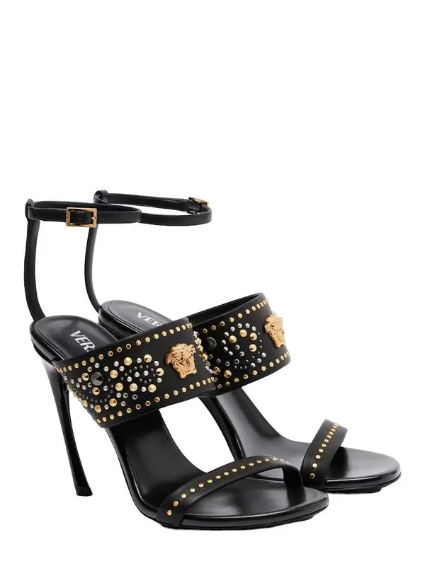 Versace La Medusa 105 Studded Leather Sandals - Black