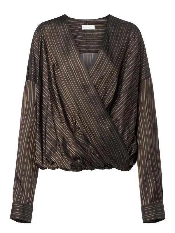 Dries Van Noten Striped Draped Wrap Top - Brown