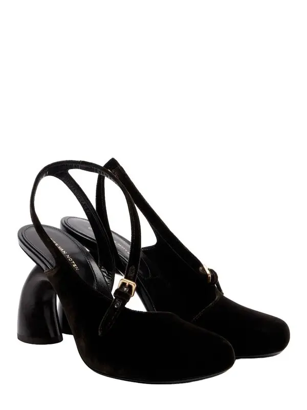 Dries Van Noten 95 Velvet Slingback Pumps - Brown
