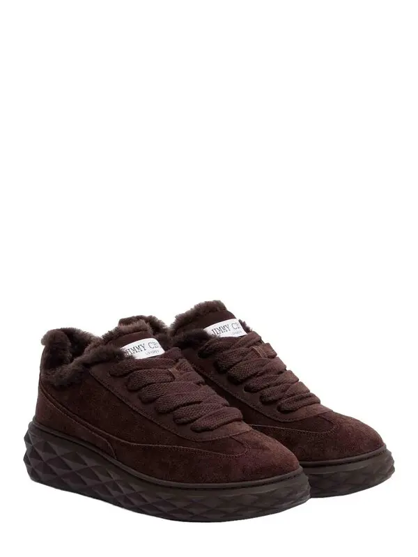 JIMMY CHOO Diamond Maxi Shearling-trimmed Sneakers - Brown