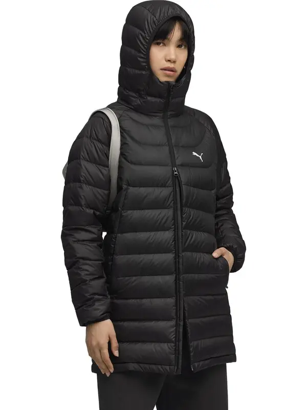 PUMA Packlite Long Hooded Down Coat - Black