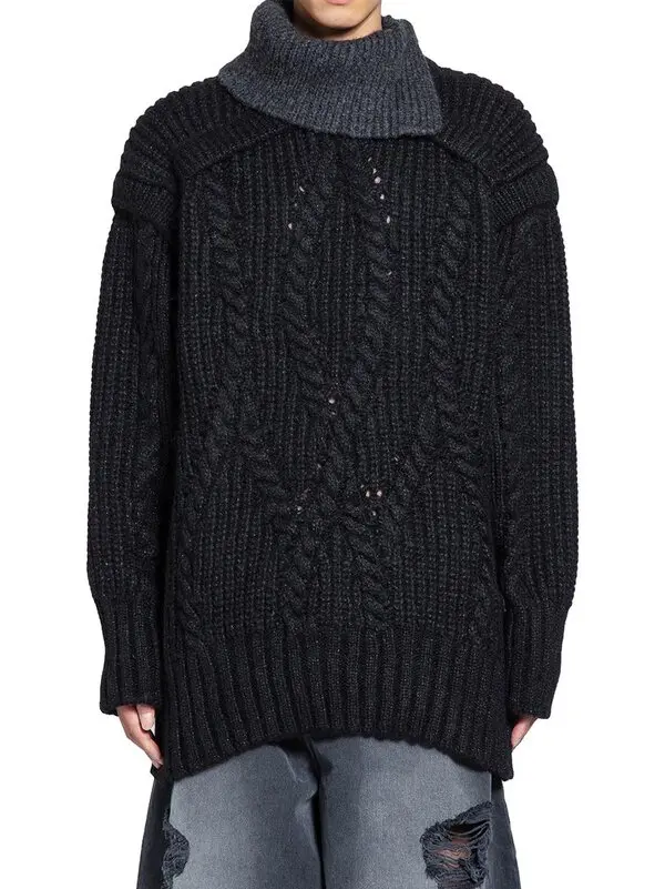 Simone Rocha Contrast High Neck Chunky Knit Jumper - Black