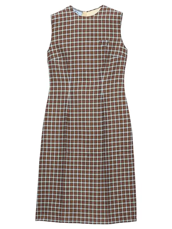 Prada Checked Georgette Sheath Dress - Light Blue