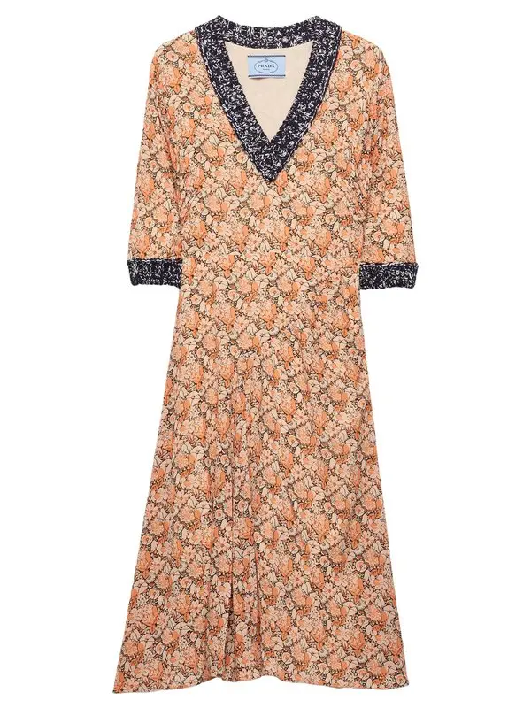 Prada Printed Georgette Dress - Orange