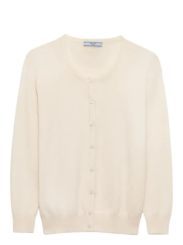 Prada Cotton And Silk Knit Cardigan - Neutral