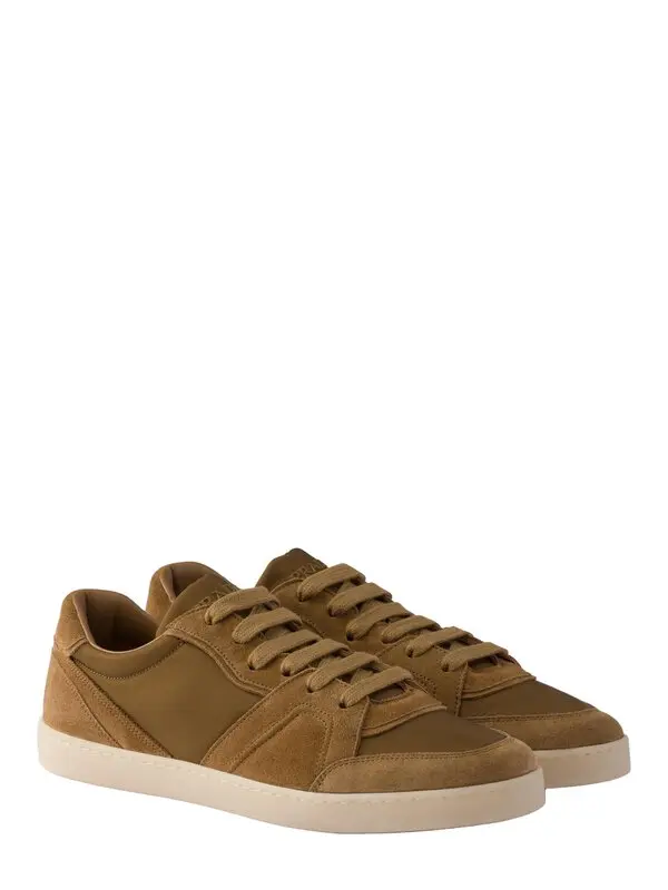 Prada Suede And Re-nylon Low Top Sneakers - Cork Beige