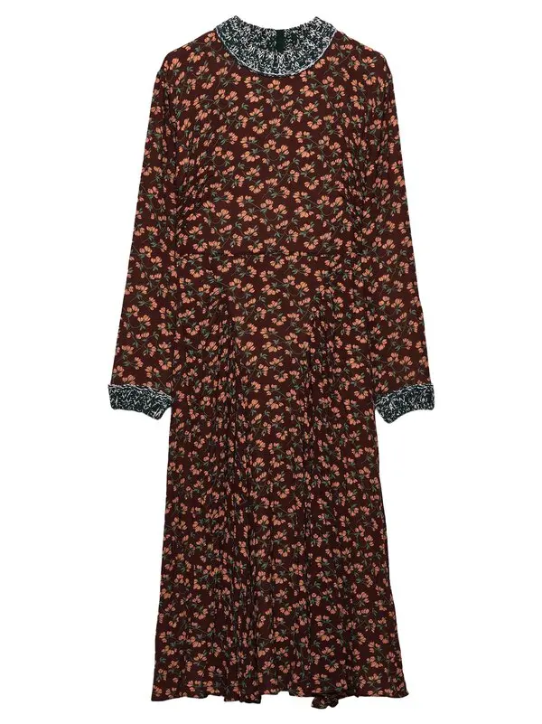 Prada Printed Georgette Flared Dress - Brown