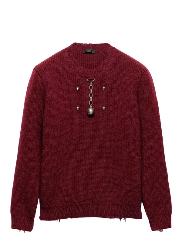Prada Wool Crew-neck Sweater With Metal Pendant - Red