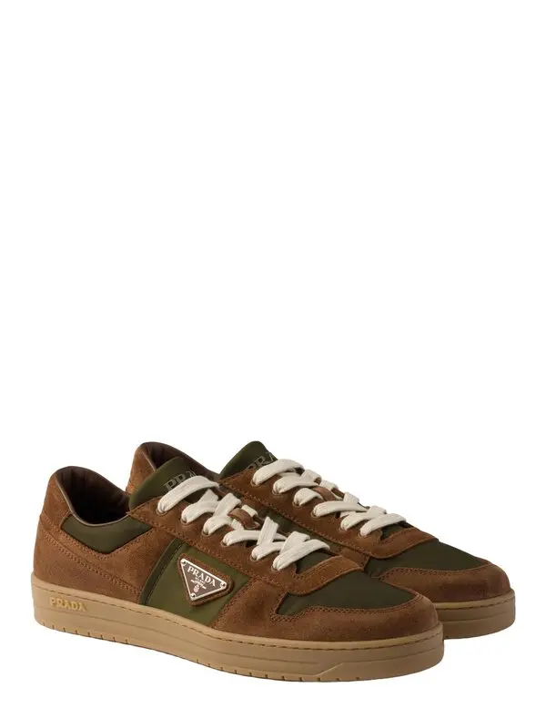 Prada Downtown Re-nylon And Suede Sneakers - Cocoa Brown/moss Green