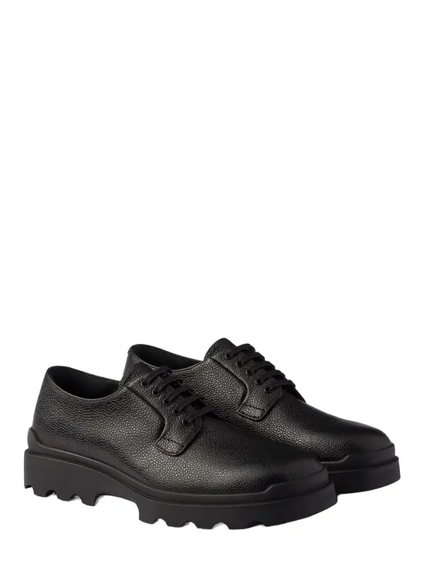Prada Stamped Leather Derby Shoes - Black