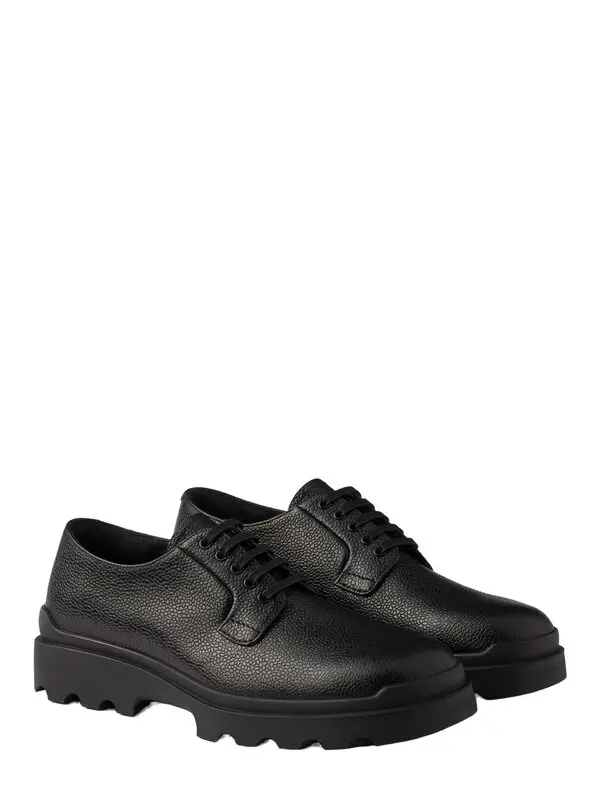 Prada Stamped Leather Derby Shoes - Black