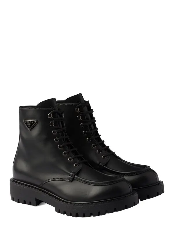 Prada Laced Leather Booties - Black