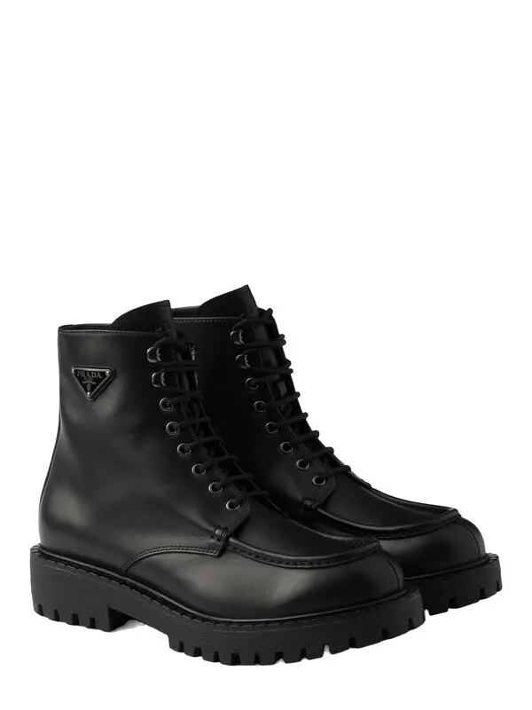 Prada Laced Leather Booties - Black