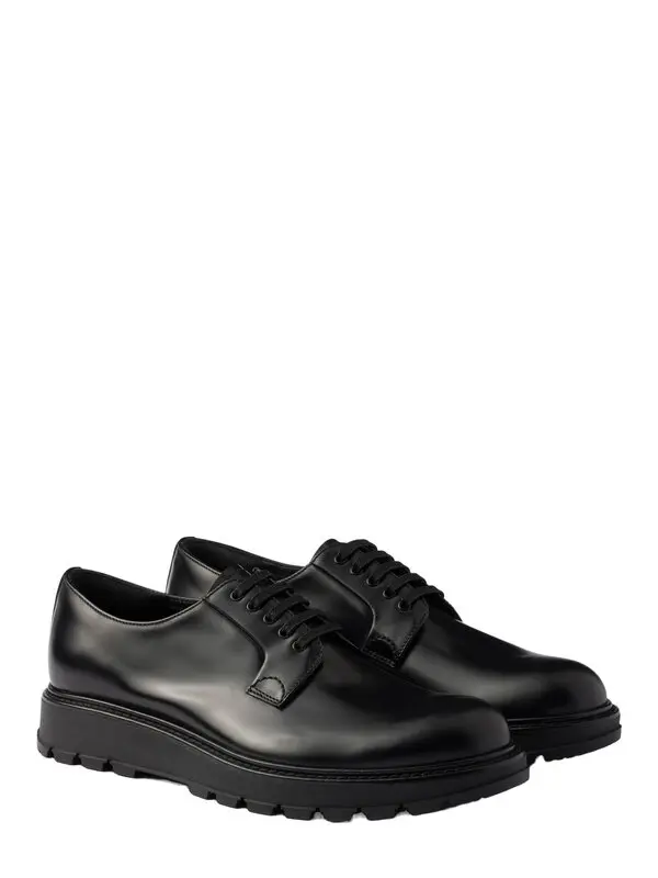 Prada Brushed Leather Lace-up Shoes - Black