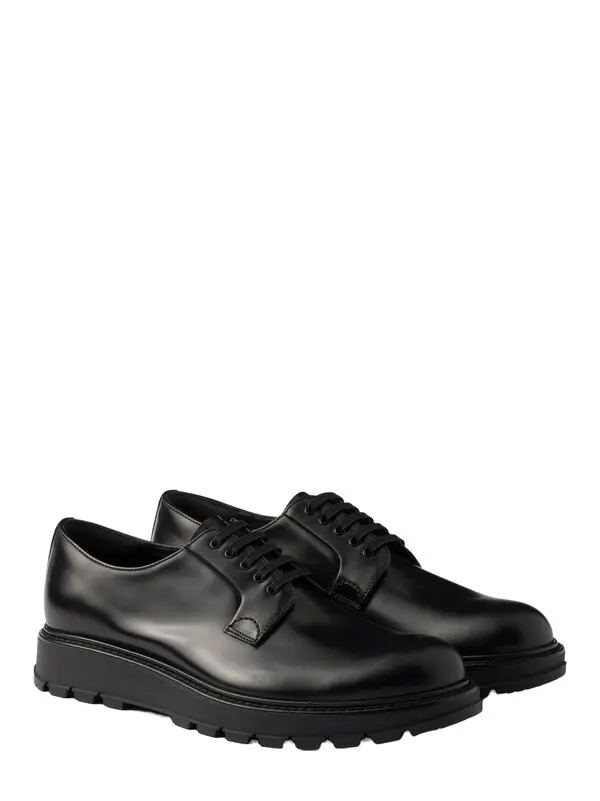 Prada Brushed Leather Lace-up Shoes - Black