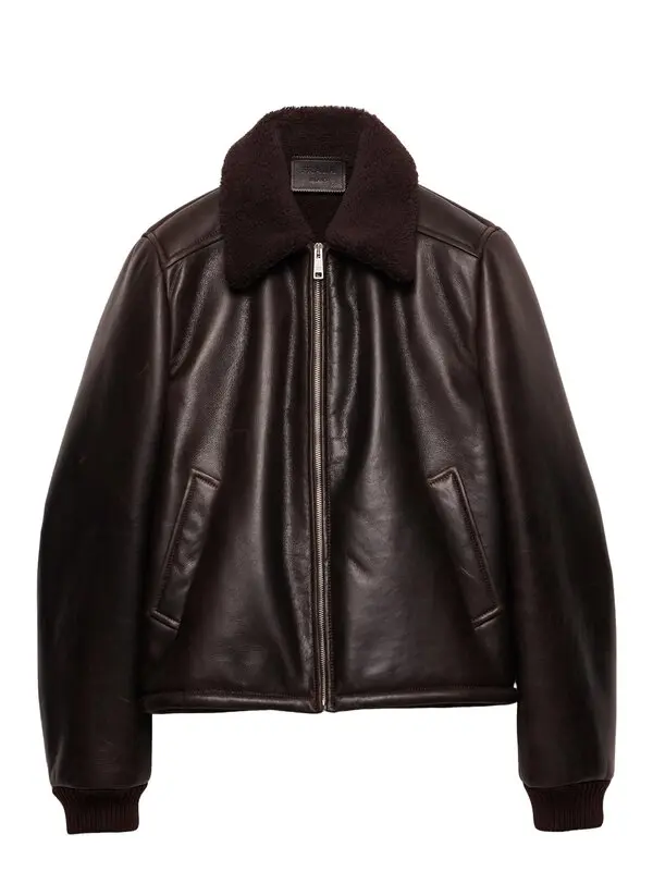 Prada Leather And Shearling Jacket - Ebony