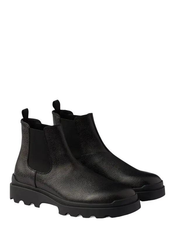 Prada Stamped Leather Chelsea Boots - Black