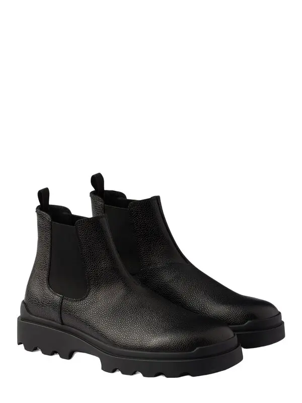 Prada Stamped Leather Chelsea Boots - Black