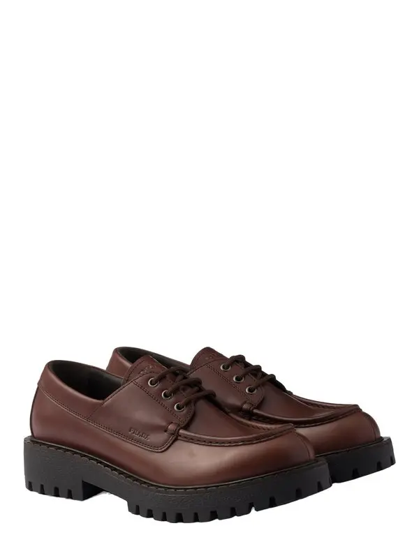 Prada Laced Leather Loafers - Brown