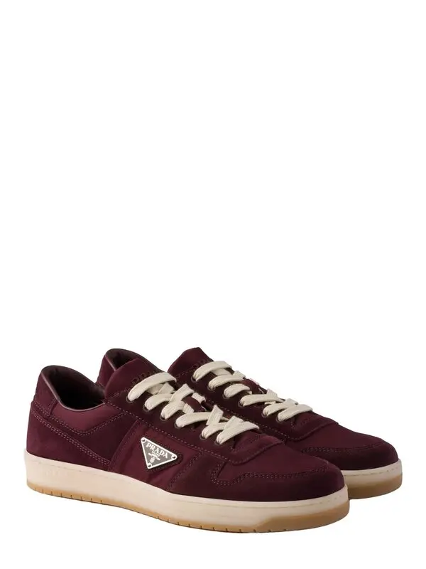 Prada Downtown Re-nylon And Suede Sneakers - Burgundy