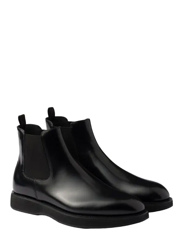 Prada Brushed Leather Chelsea Boots - Black