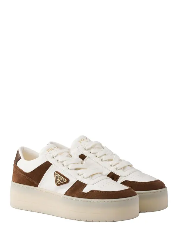 Prada Downtown Nappa Leather And Suede Sneakers - Brown