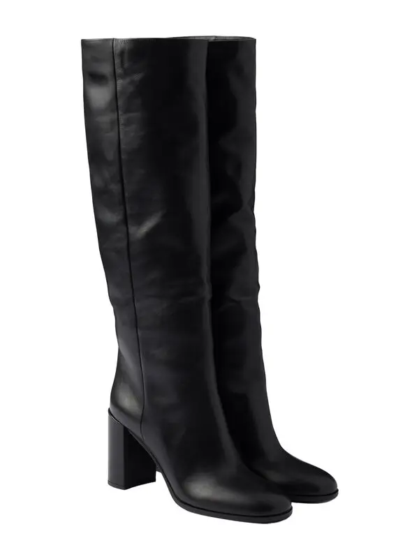 Prada Heeled Leather Boots - Black