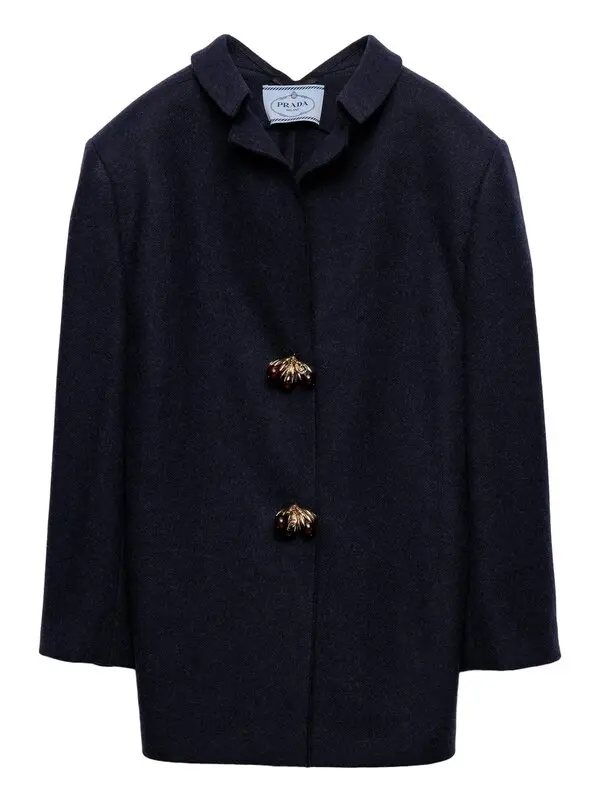 Prada Shetland Wool Jacket With Jewel Buttons - Blue