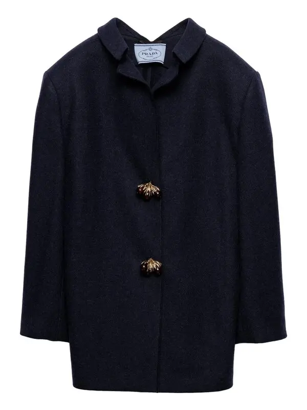 Prada Shetland Wool Jacket With Jewel Buttons - Navy