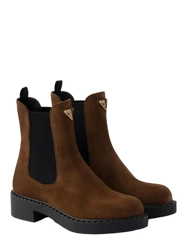 Prada Chocolate Suede Chelsea Boots - Brown