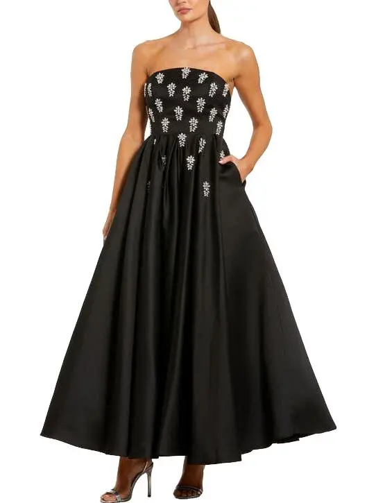 Mac Duggal Crystal Embellished Strapless A-line Gown - Black