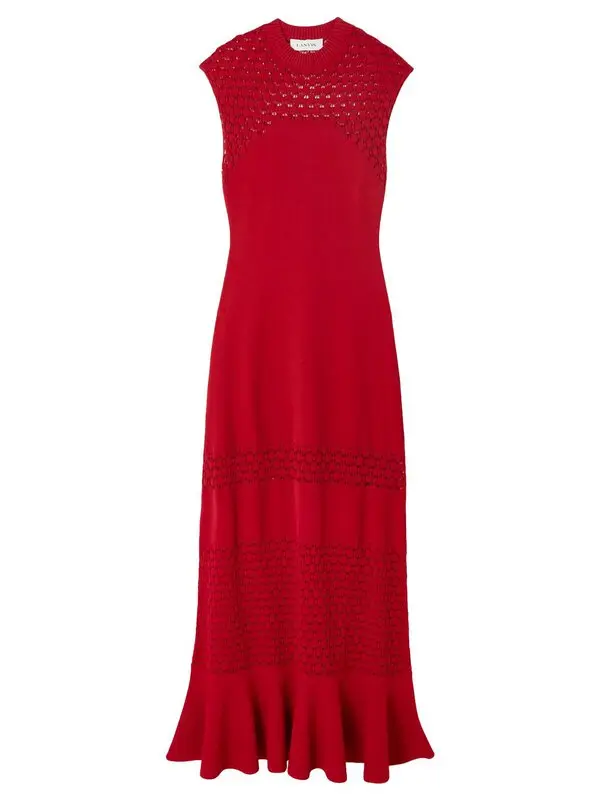 LANVIN Paneled Knitted Midi Dress - Red