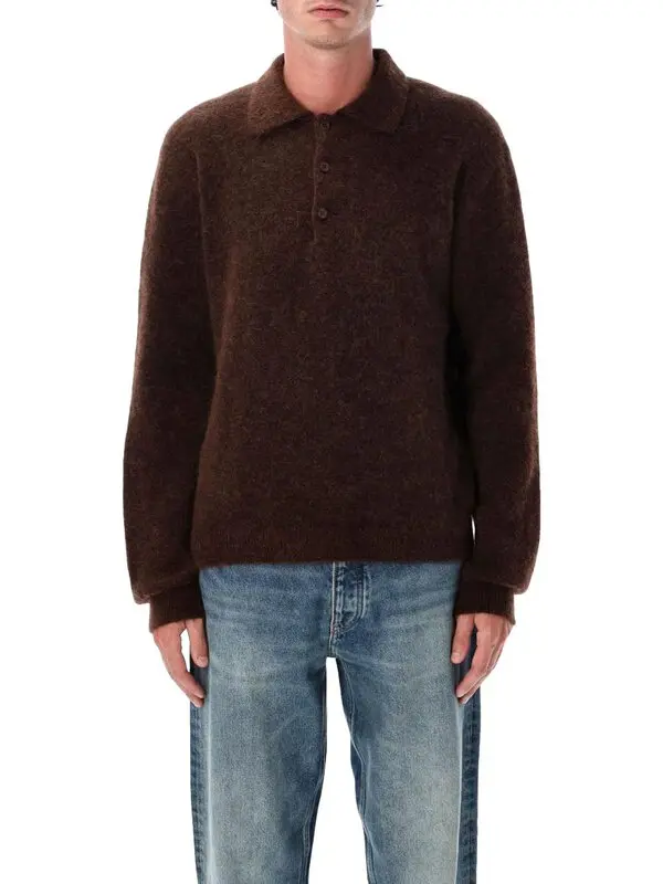 SUNFLOWER Mohair Blend Polo Sweater - Brown