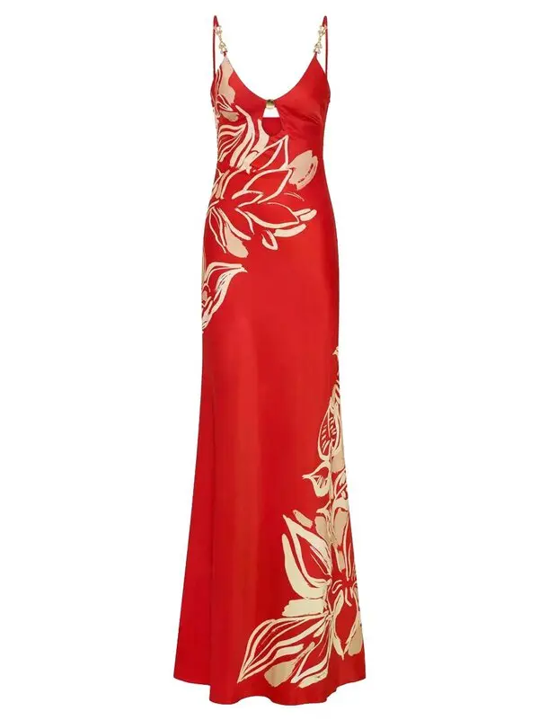 Rebecca Vallance Tallara Chain-embellished Floral Maxi Dress - Red