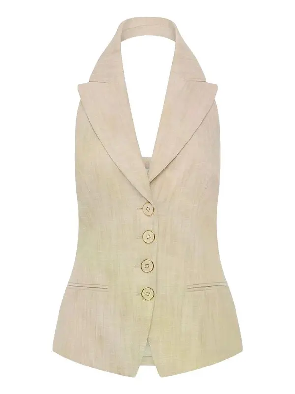 Rebecca Vallance Halterneck Buttoned Vest - Neutrals