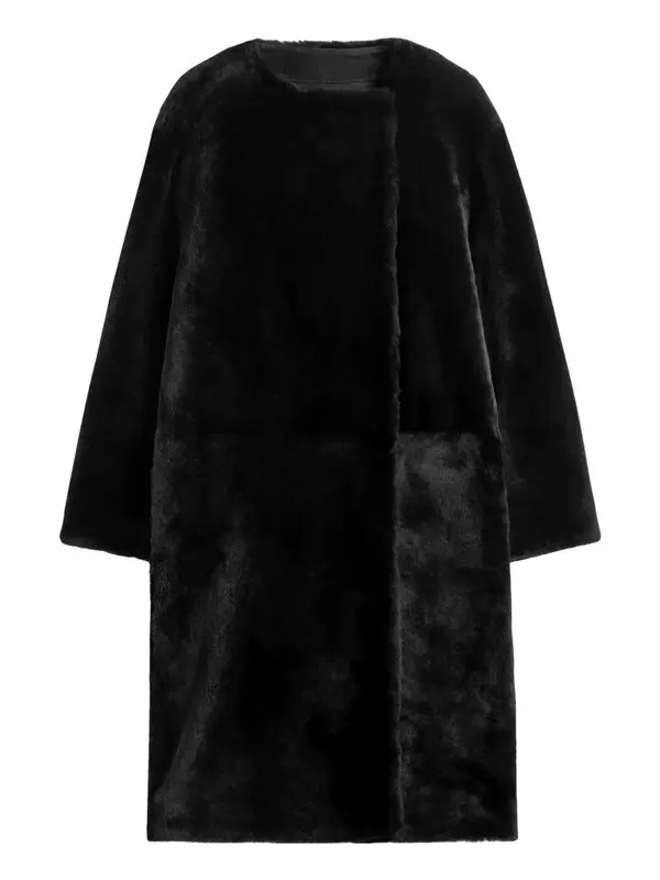 TOTEME Shearling Collarless Coat - Black