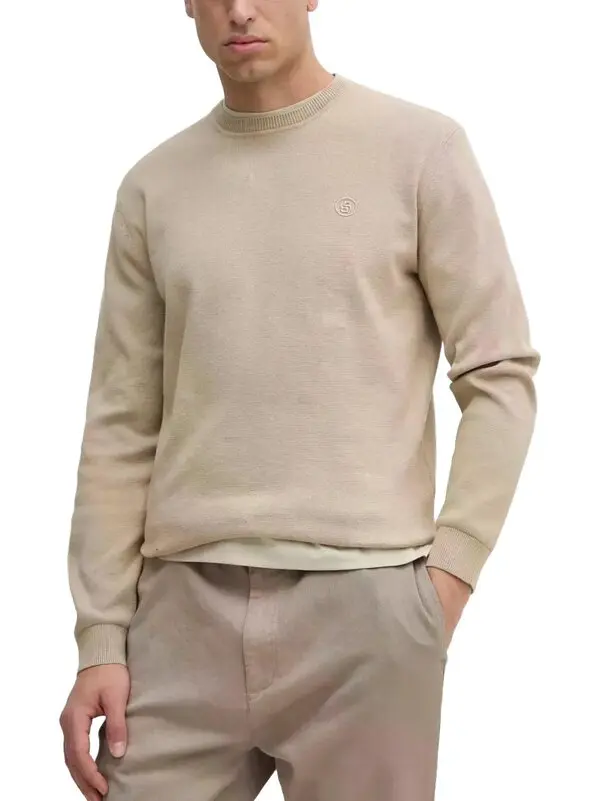 Hugo Boss Embroidered Cotton Sweater - Neutrals