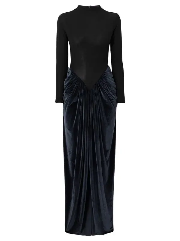 MAYGEL CORONEL Guernica Jersey And Gathered Velvet Maxi Dress - Black
