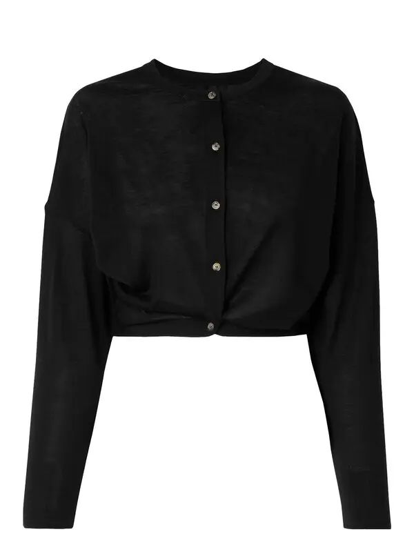 Khaite Finn Cropped Merino Wool Cardigan - Black