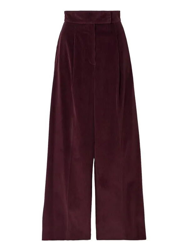 Max Mara Pleated Cotton-corduroy Wide-leg Trousers - Red