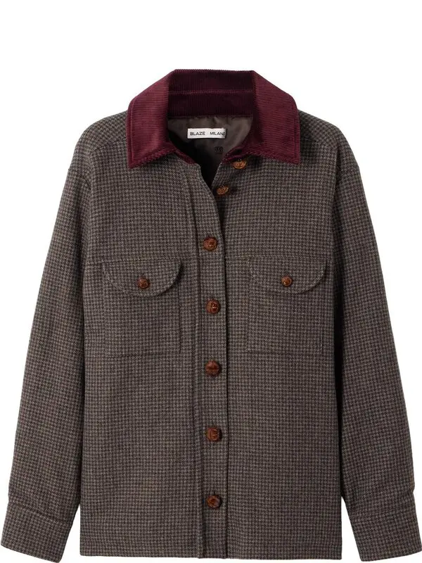 BLAZÉ MILANO Houndstooth Wool-blend Jacket With Corduroy Trim - Brown