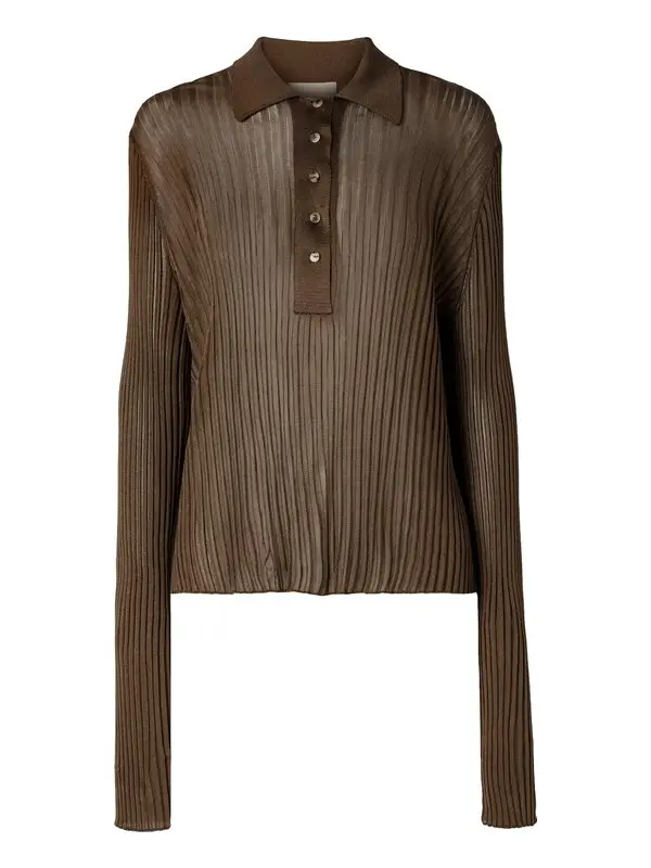 Khaite Vin Ribbed-knit Polo Shirt - Brown